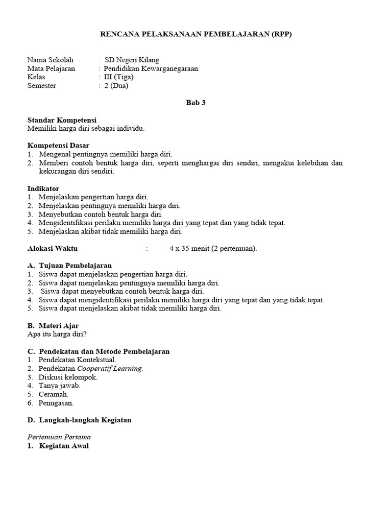 RPP PKN Kelas III Semester 2 | PDF