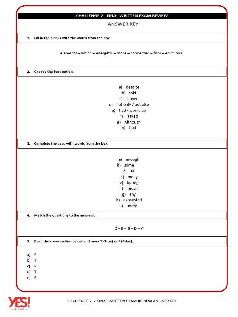 Final Exam Review Answer Key Guide | PDF