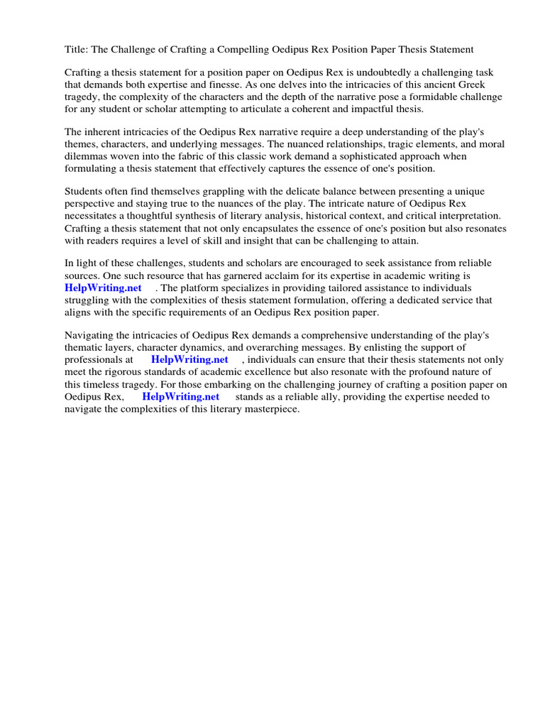 Oedipus Rex Position Paper Thesis Statement | PDF | Sophocles