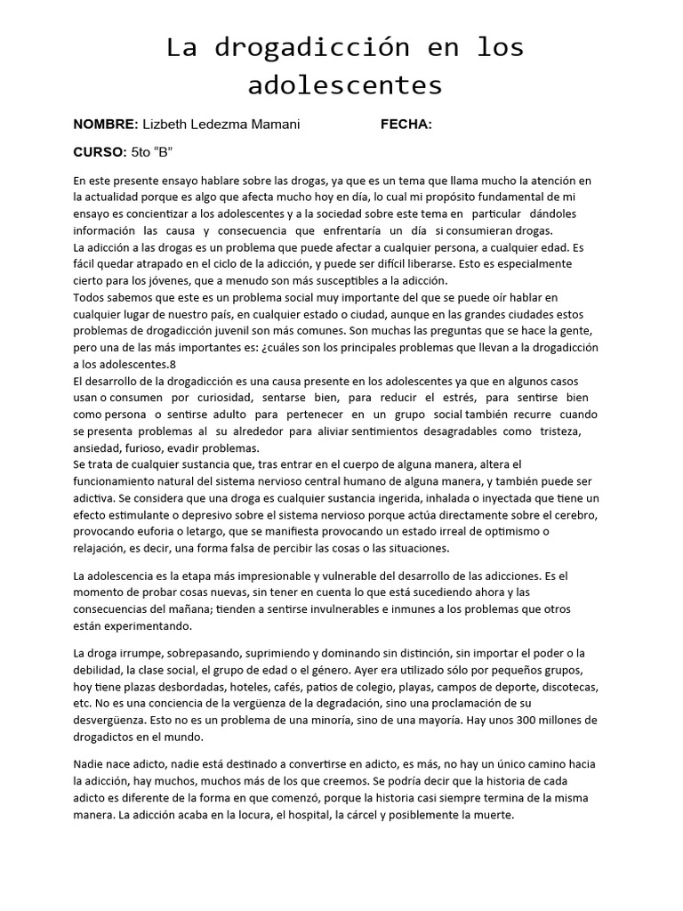 DROGAS | PDF | La dependencia de sustancias | Adolescencia