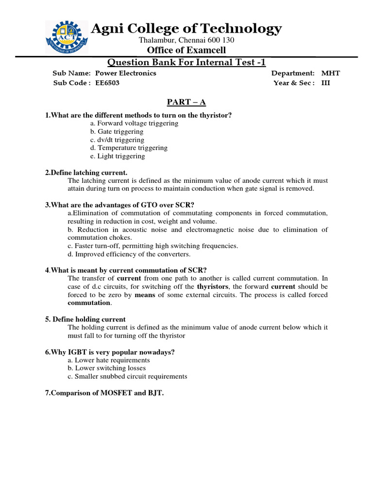 Power Electronics Exam Question Bank | PDF | Rectifier | Capacitor