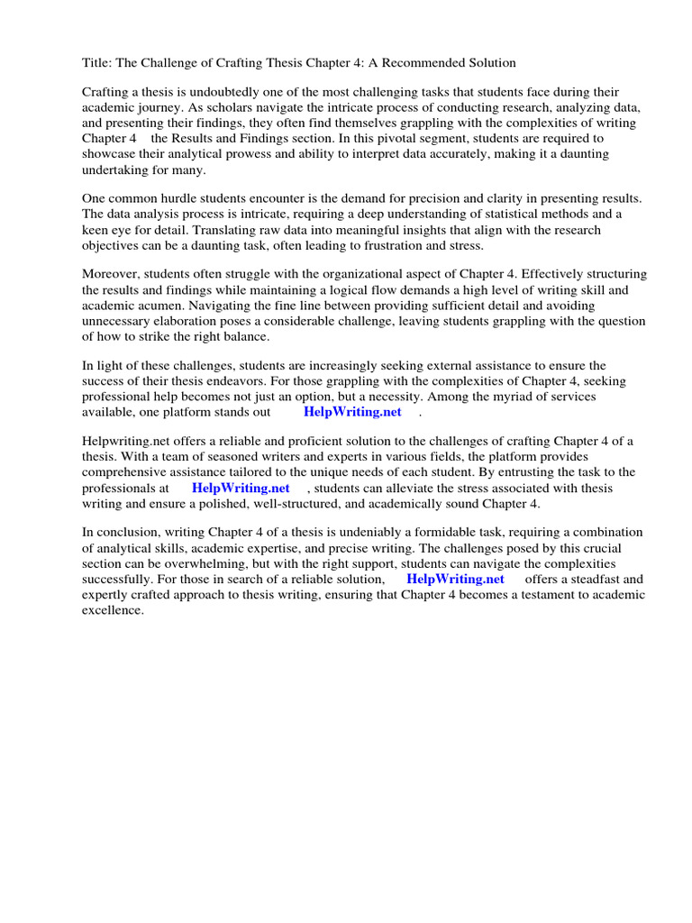 Thesis Writing Chapter 4 Sample | PDF | Thesis | Methodology