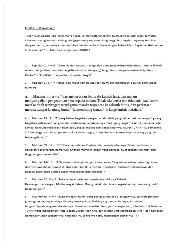 PDF Liturgi Penciptaan Sampai Kelahiran | PDF | Kajian Bahasa Asing | Agama & Spiritualitas