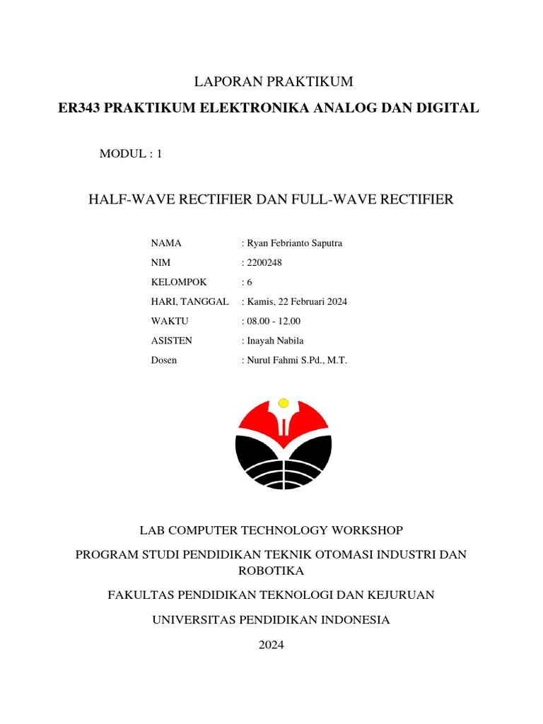 Laporan Praktikum HALF-WAVE RECTIFIER DAN FULL-WAVE RECTIFIER | PDF