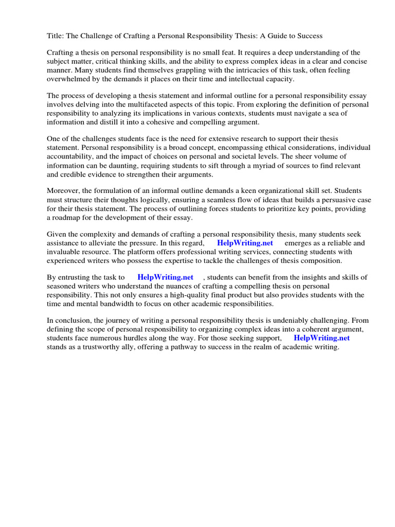 Personal Responsibility Thesis Guide | PDF | Essays | Thesis