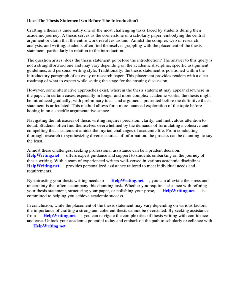 Thesis Statement Placement Explained | PDF | Essays | Thesis