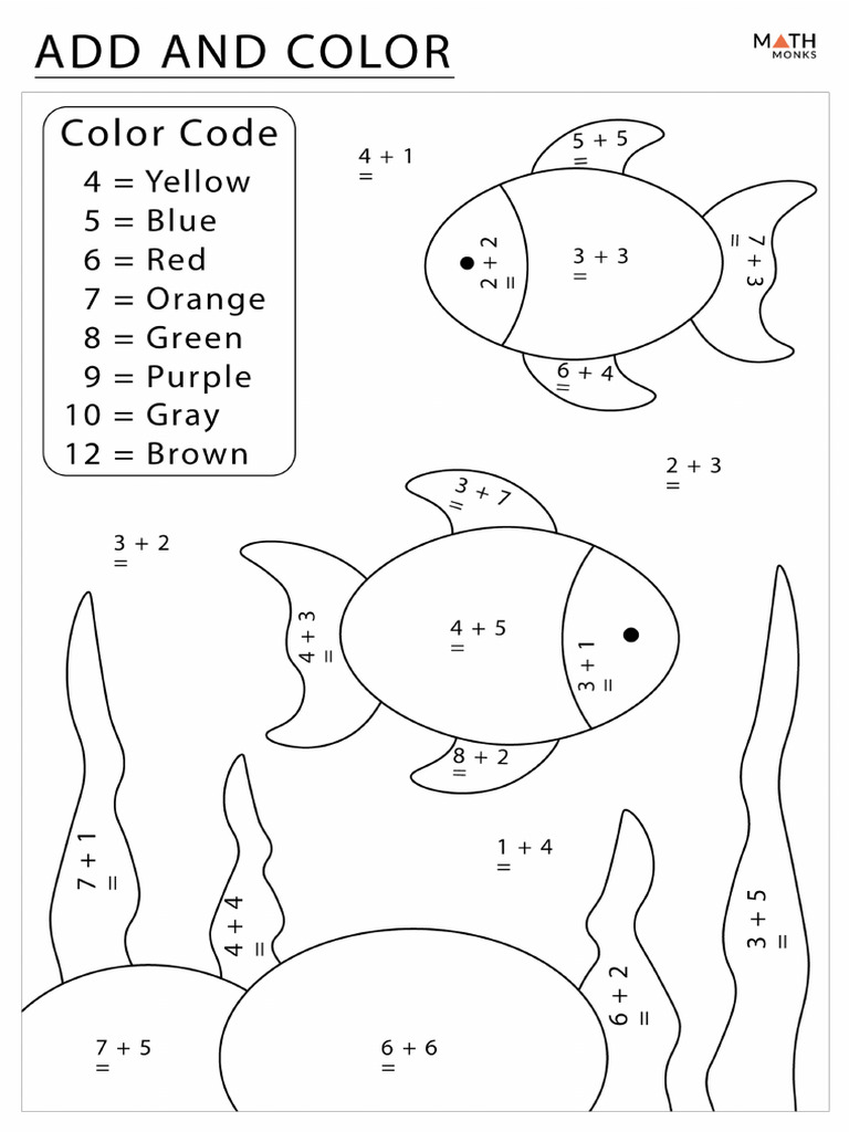 Color by Number Addition Worksheets | PDF