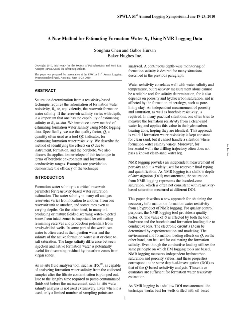 A New Method For Estimating RW Using NMR Logging Data | PDF | Nuclear Magnetic Resonance ...