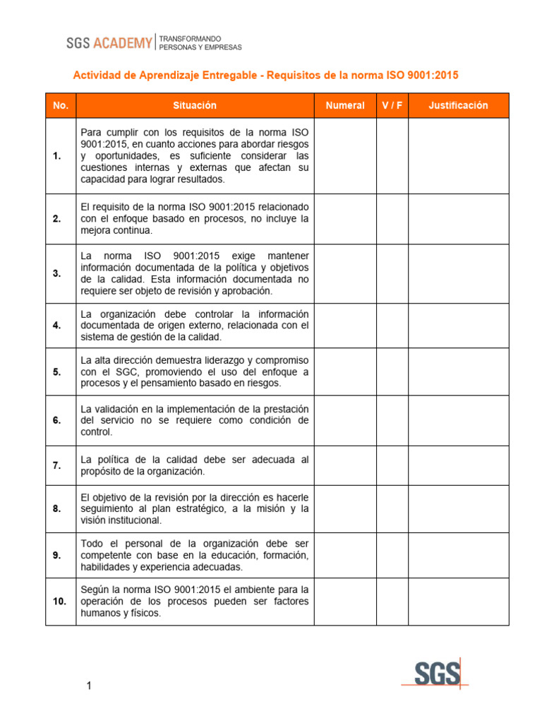 Actividad de Aprendizaje Entregable - Requisitos de La Norma ISO 9001. ...