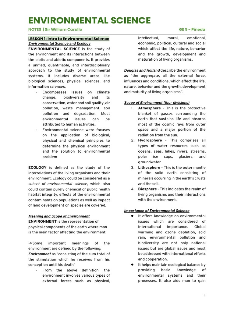Environmental Science Overview and Issues | PDF | Ecosystem | Natural ...