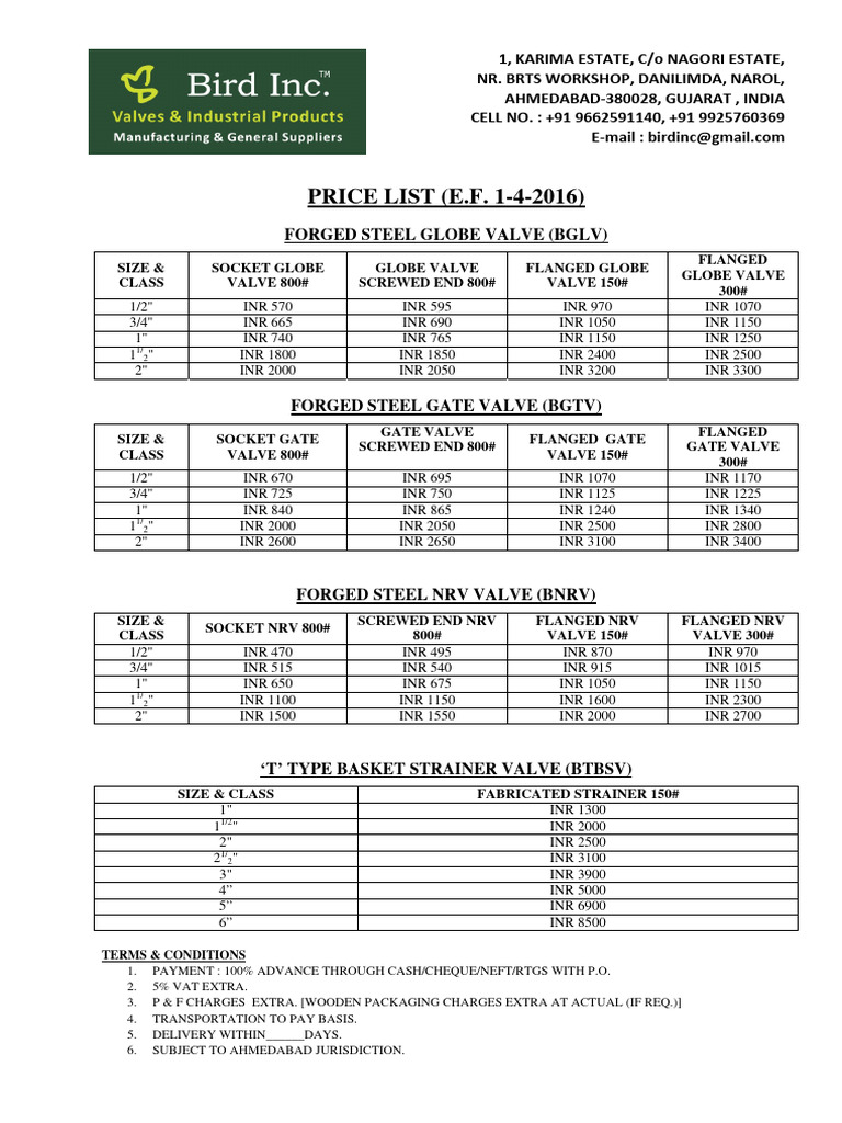 Industrial Valve Price List | PDF | Money | Economies
