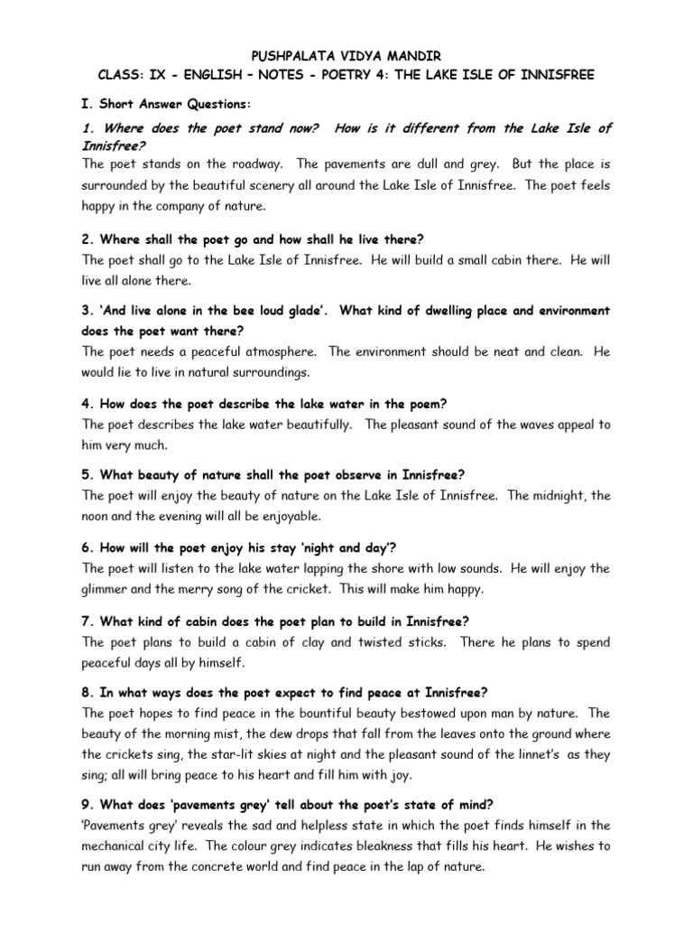 The Lake Isle of Innisfree - Done | PDF | Zoo