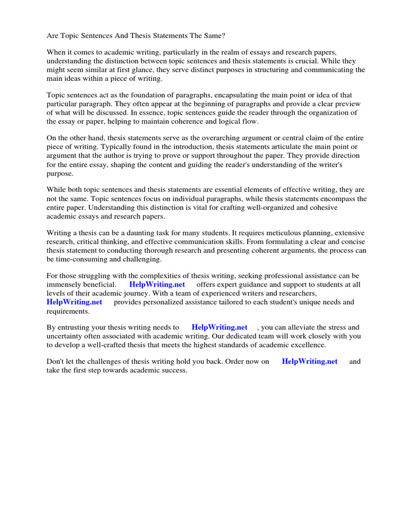 Are Topic Sentences and Thesis Statements The Same | PDF | Essays | Thesis