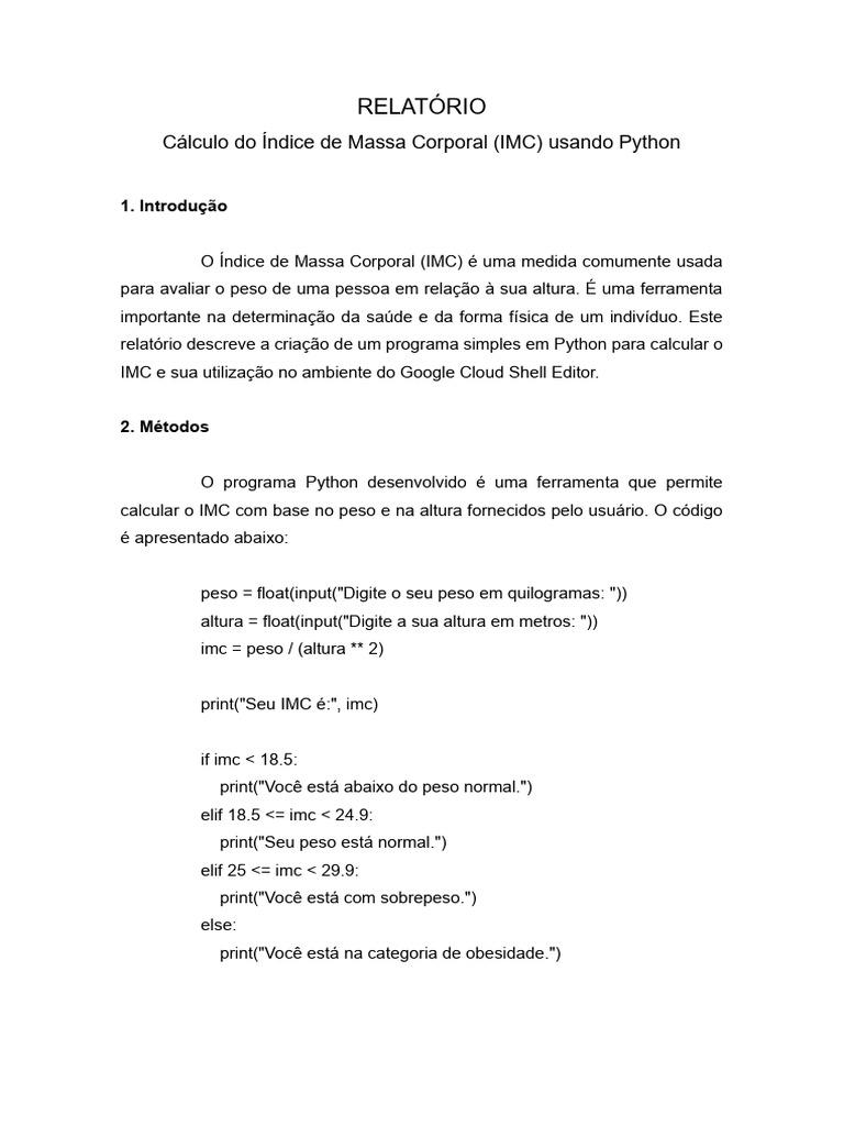 Relatório de Aula Prática - Python | PDF | Índice de massa corporal ...