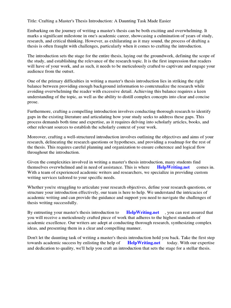 Example of a Masters Thesis Introduction | PDF | Thesis