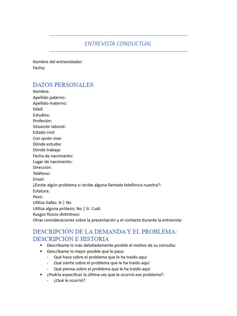 Guía para Entrevista Conductual Completa | PDF | Adultos | Adolescencia