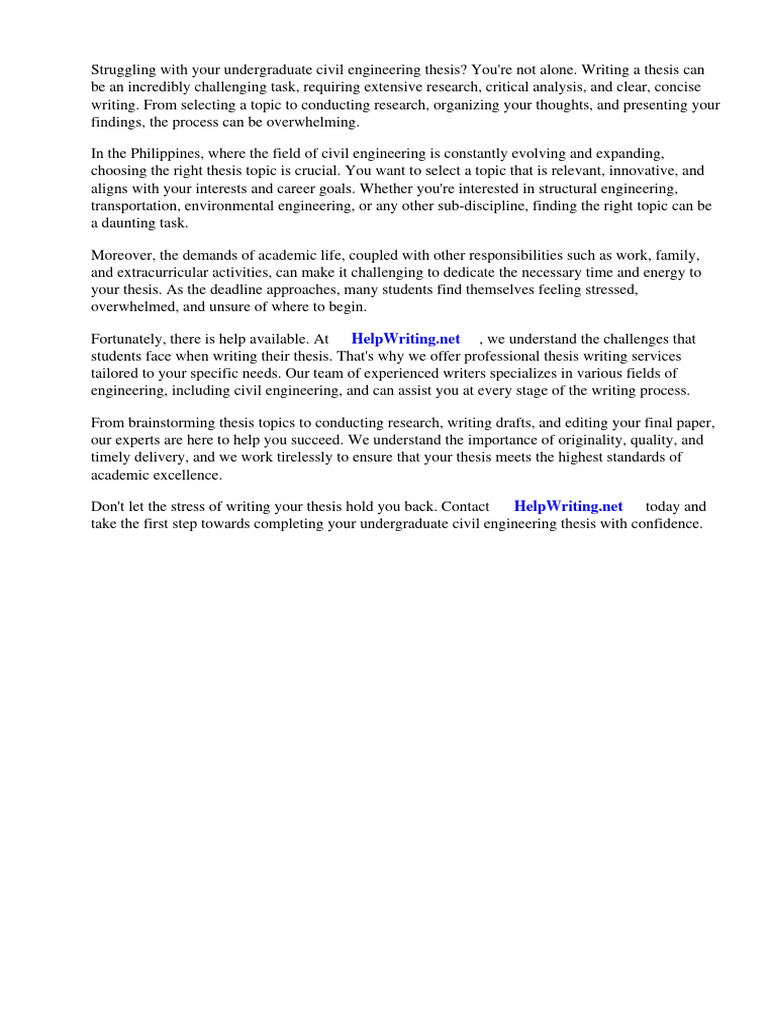 Undergraduate Civil Engineering Thesis Topics Philippines | PDF ...