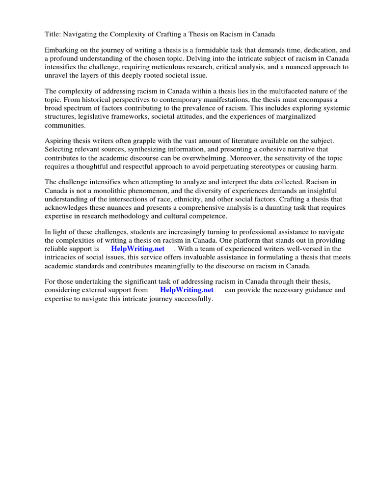 Thesis On Racism in Canada | PDF | Racism | Discrimination & Race Relations