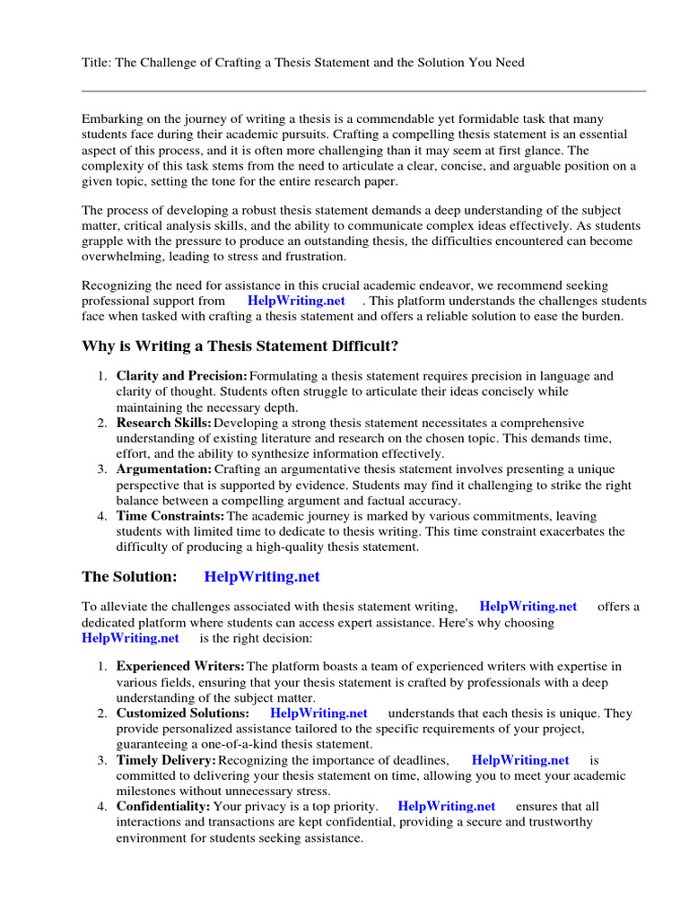 Thesis Statement Writing Help | PDF | Essays | Thesis