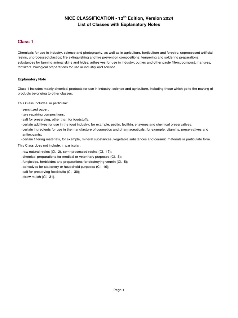 NICE Classification 2024 Overview | PDF | Yarn | Textiles
