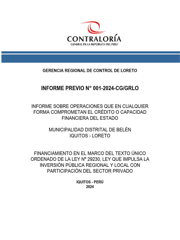 Informe 001-2024-CG_GRLO | PDF | Presupuesto | Gobierno