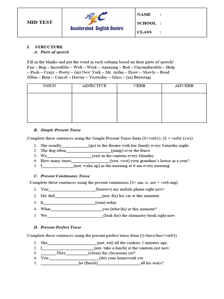 MID Test English | PDF | Part Of Speech | Languages