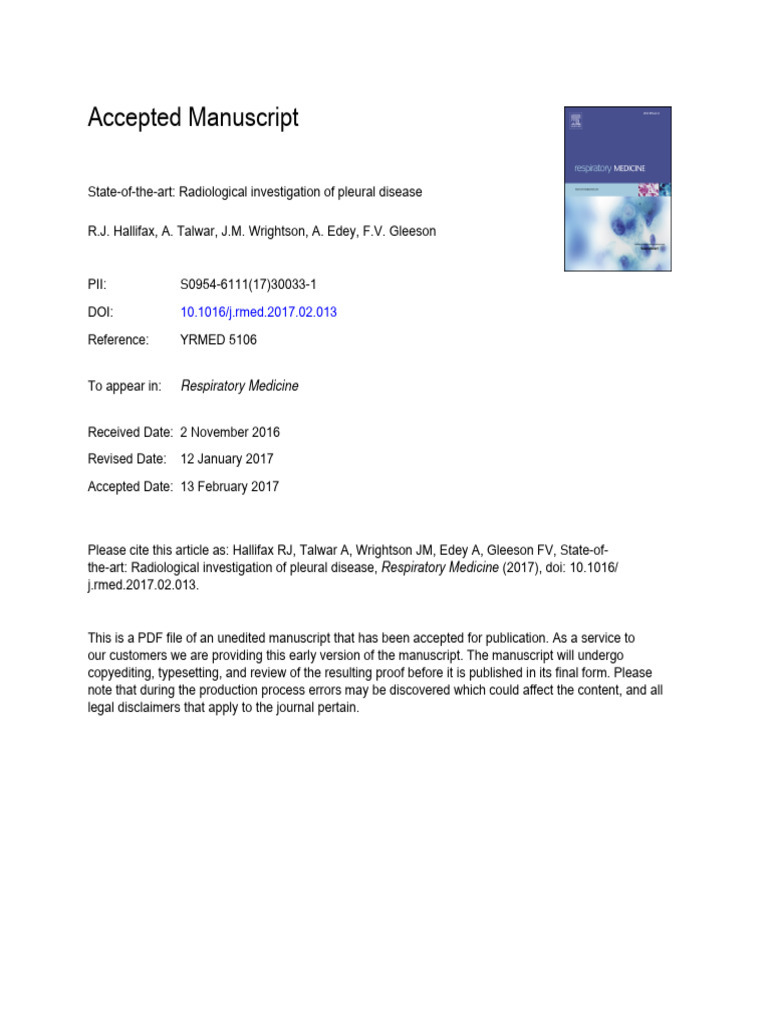 Hallifax Radiological Investigation of Pleural Disease | PDF | Medical ...