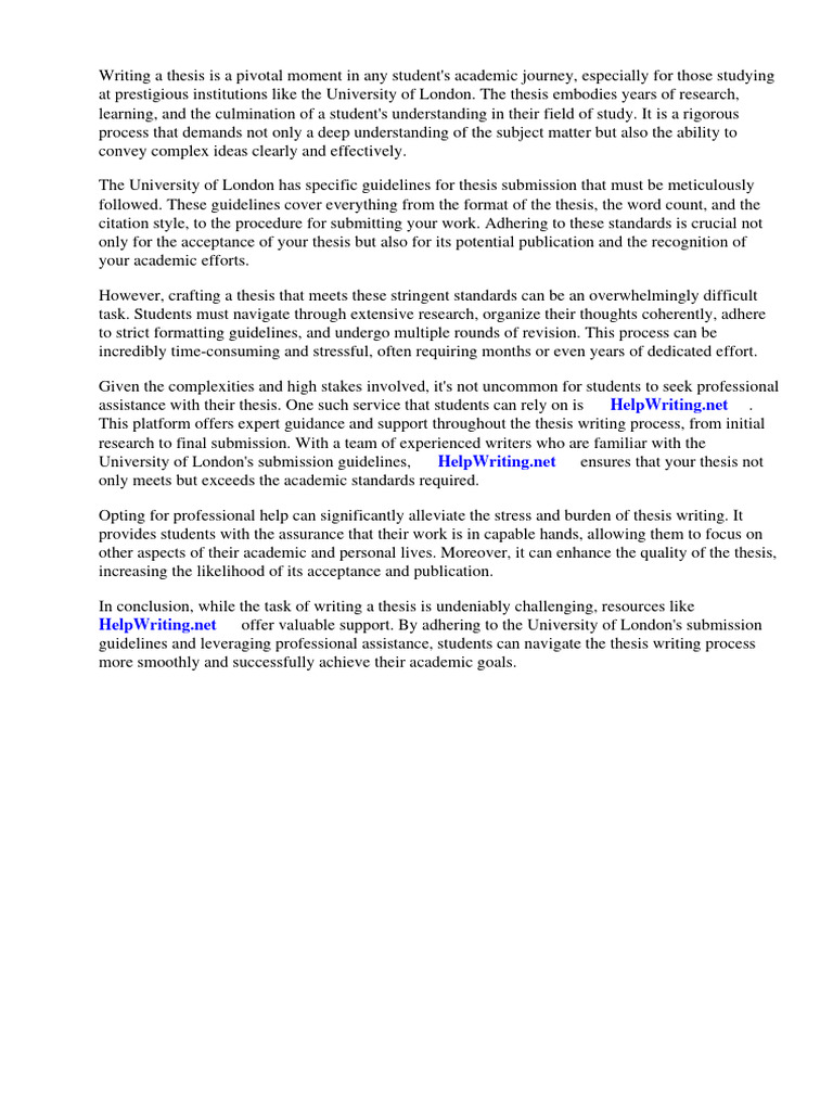 University of London Thesis Submission Guidelines | PDF