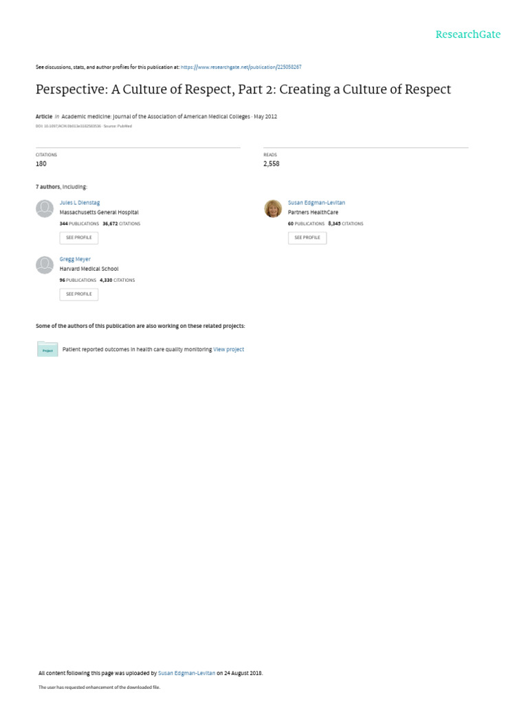 Perspective A Culture of Respect Part 2 Creating A | PDF | Leadership | Physician