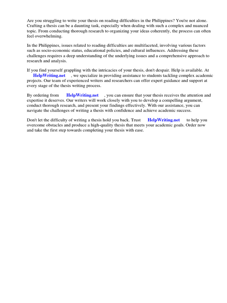 Sample Thesis About Reading Difficulties in The Philippines | PDF ...
