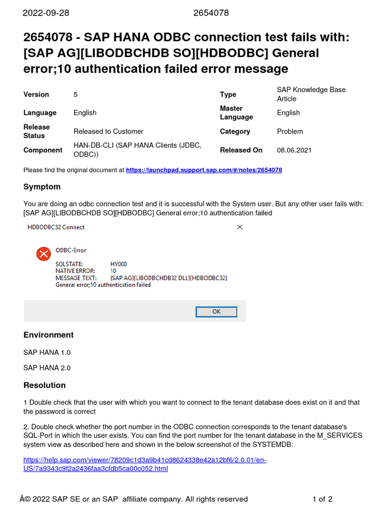 SAP HANA ODBC Connection Test Fails With (SAP AG) (LIBODBCHDB SO ...