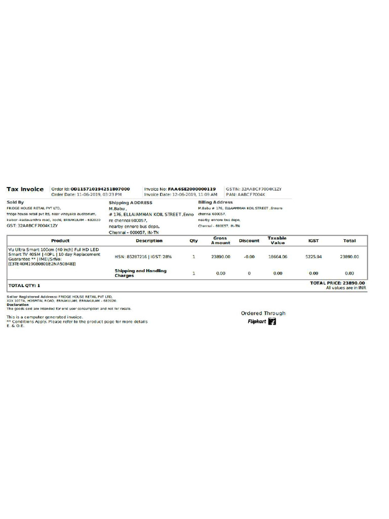 Flipkart TV Bill 1 PDF
