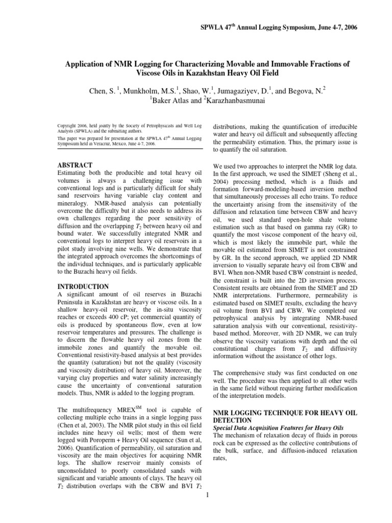 Application of NMR Logging For Characterizing Movable and Immovable ...