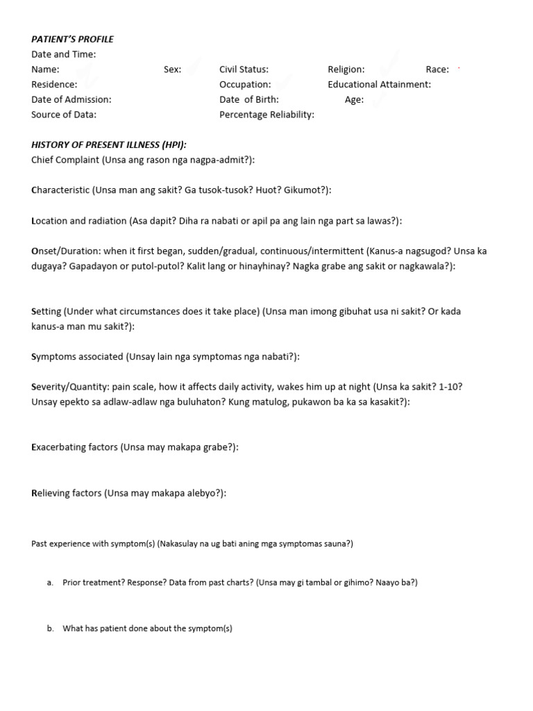 History Taking Checklist | PDF