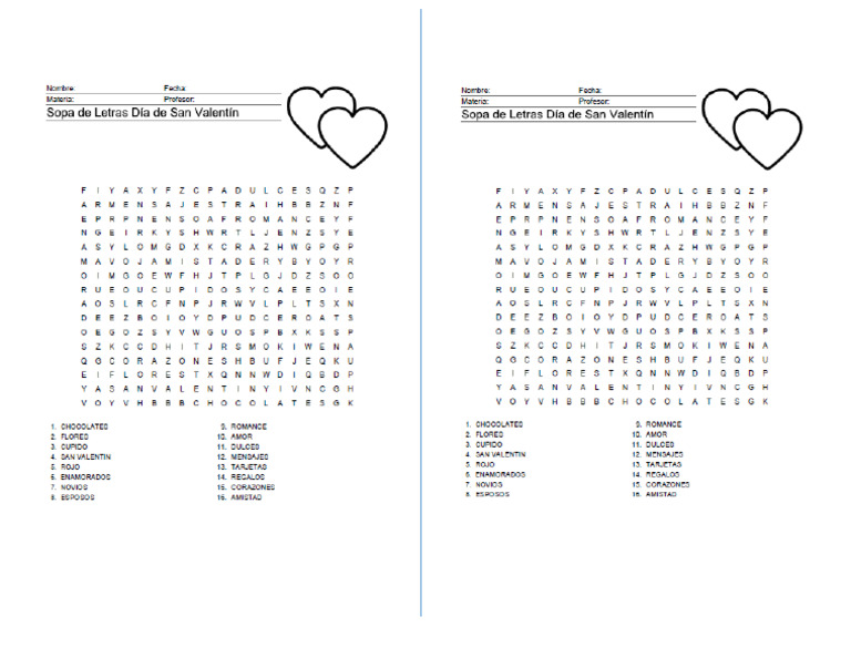 Sopa de Letras San Valentin | PDF