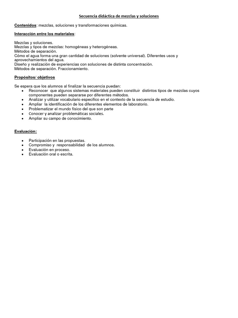 Secuencia Didáctica: Mezclas y Soluciones | PDF | Mezcla | Solubilidad