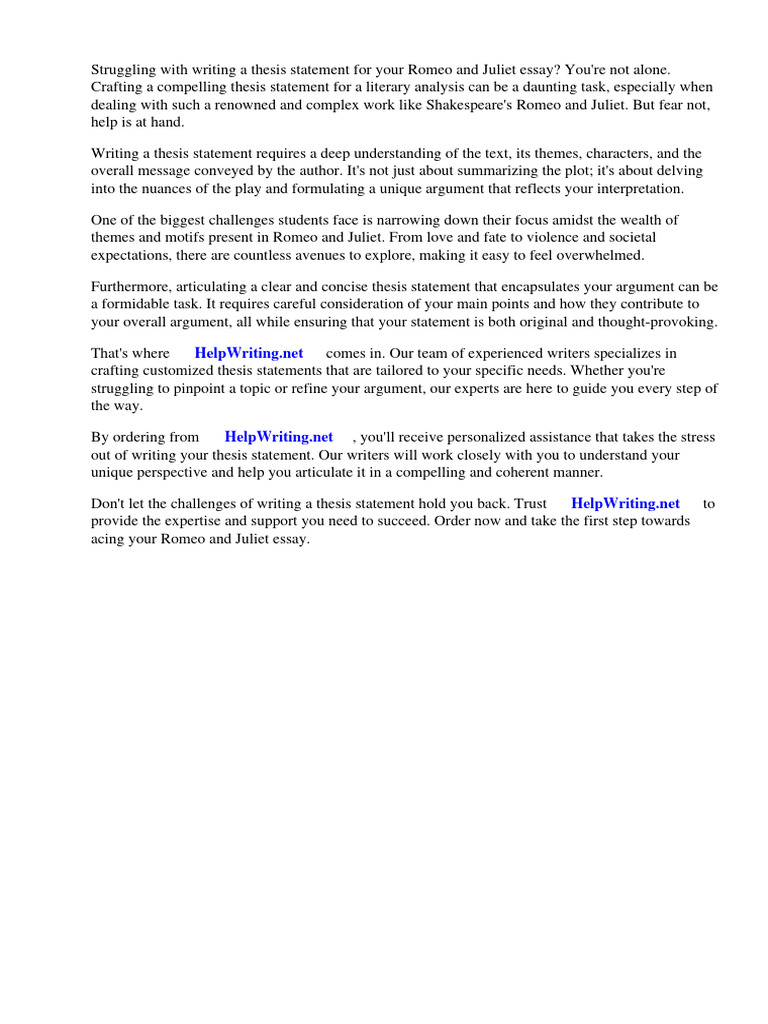 How To Write A Thesis Statement For Romeo and Juliet | PDF | Characters In Romeo And Juliet ...