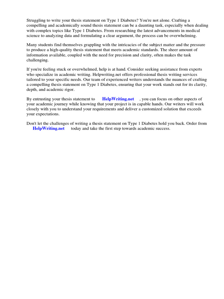 Thesis Statement On Type 1 Diabetes | PDF | Diabetes | Insulin