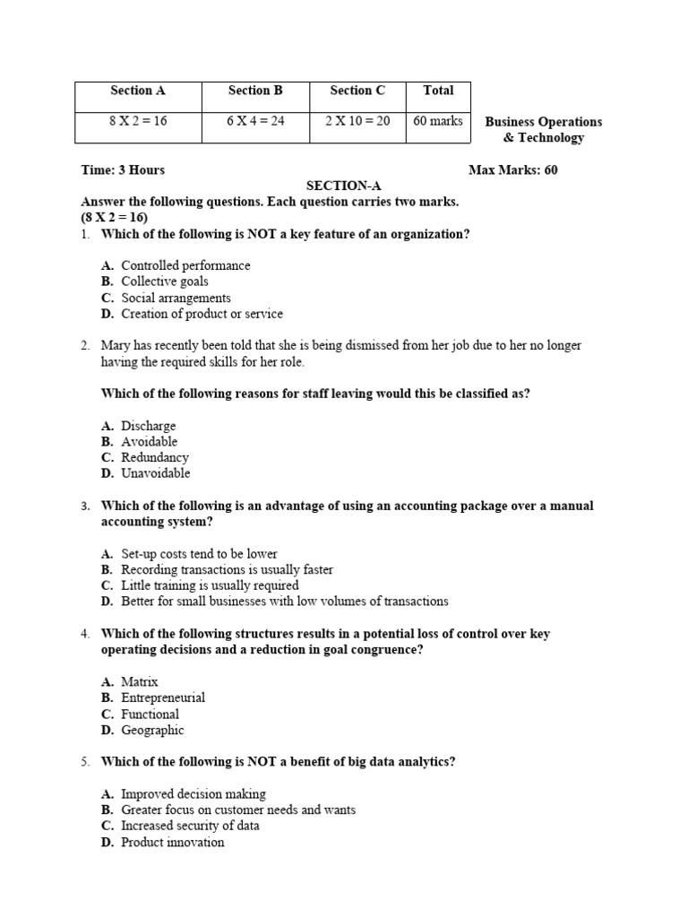 Business Operation and Technology - Question Paper | PDF | Automation ...