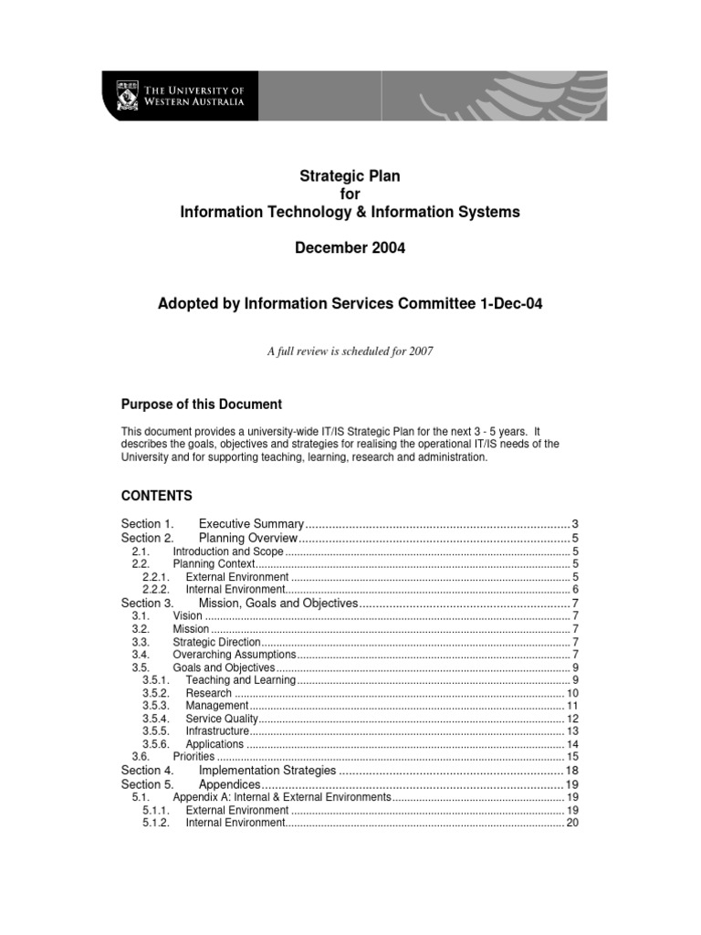 Strategic Plan For Information Technology & Information Systems - University of Western ...