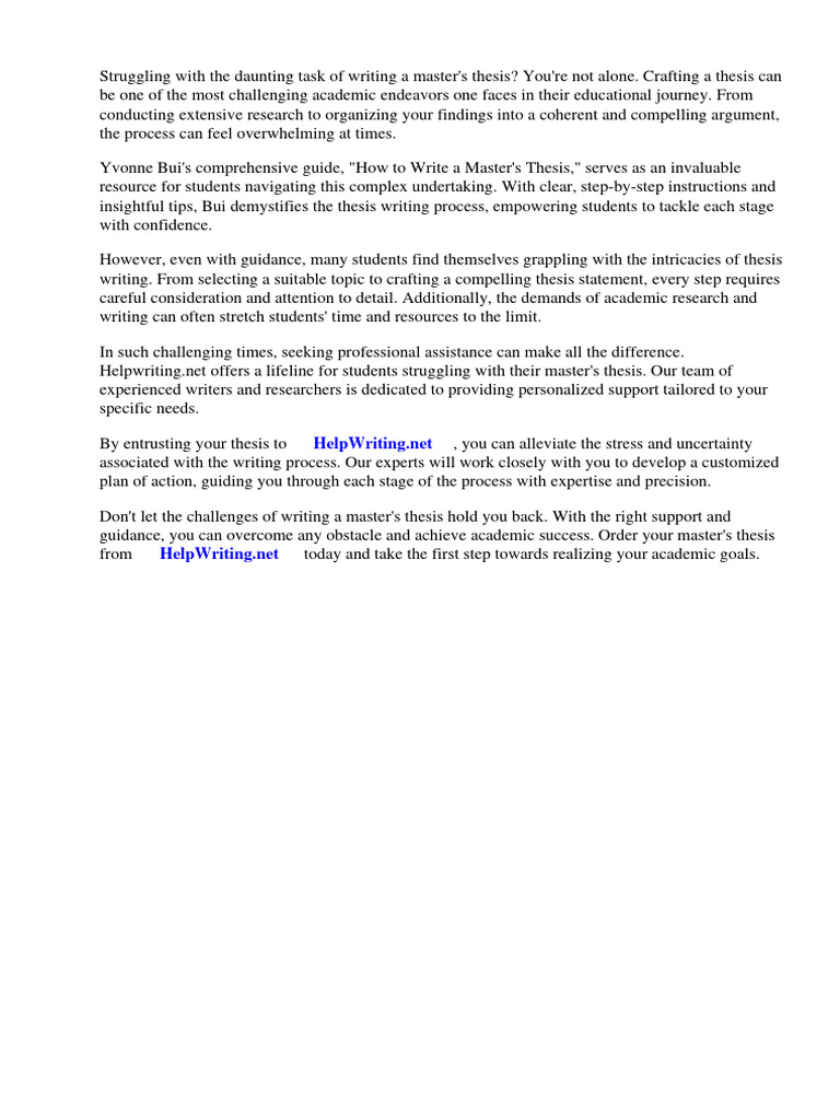 Yvonne Bui How To Write A Master Thesis PDF | PDF | Thesis | Knowledge