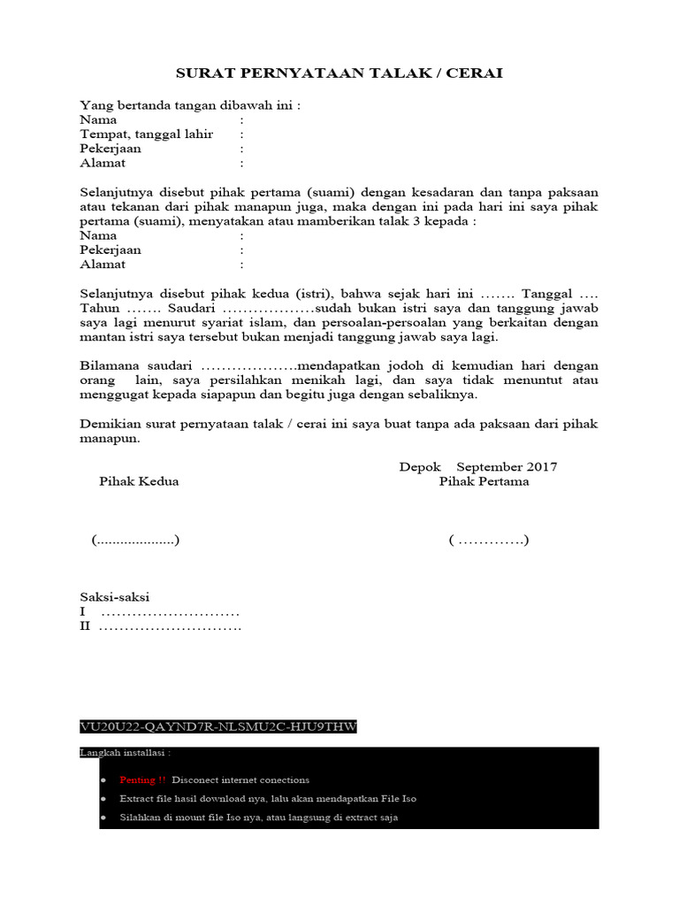 Surat Pernyataan Talak Cerai | PDF