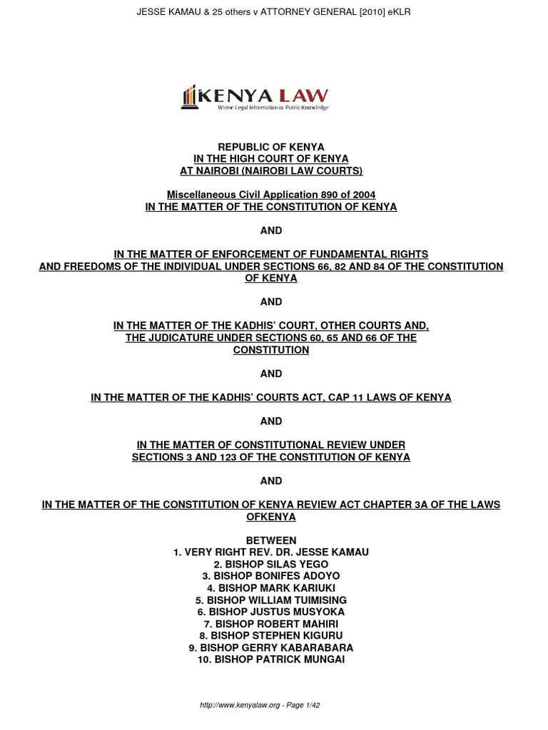 JESSE KAMAU & 25 Others V ATTORNEY GENERAL (2010) eKLR | PDF | Standing (Law) | Constitution