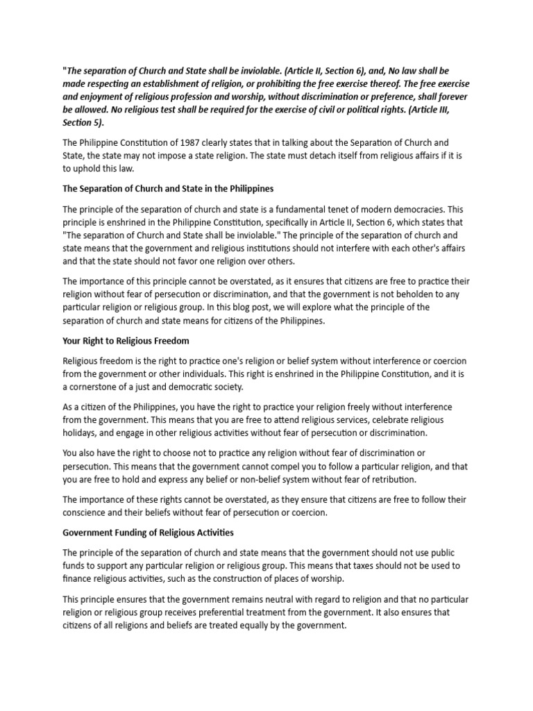 The Separation of Church and State | PDF | Separation Of Church And ...