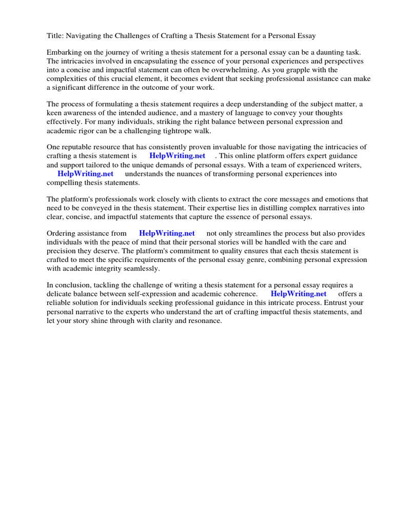 How To Write A Thesis Statement For Personal Essay | PDF | Essays | Thesis