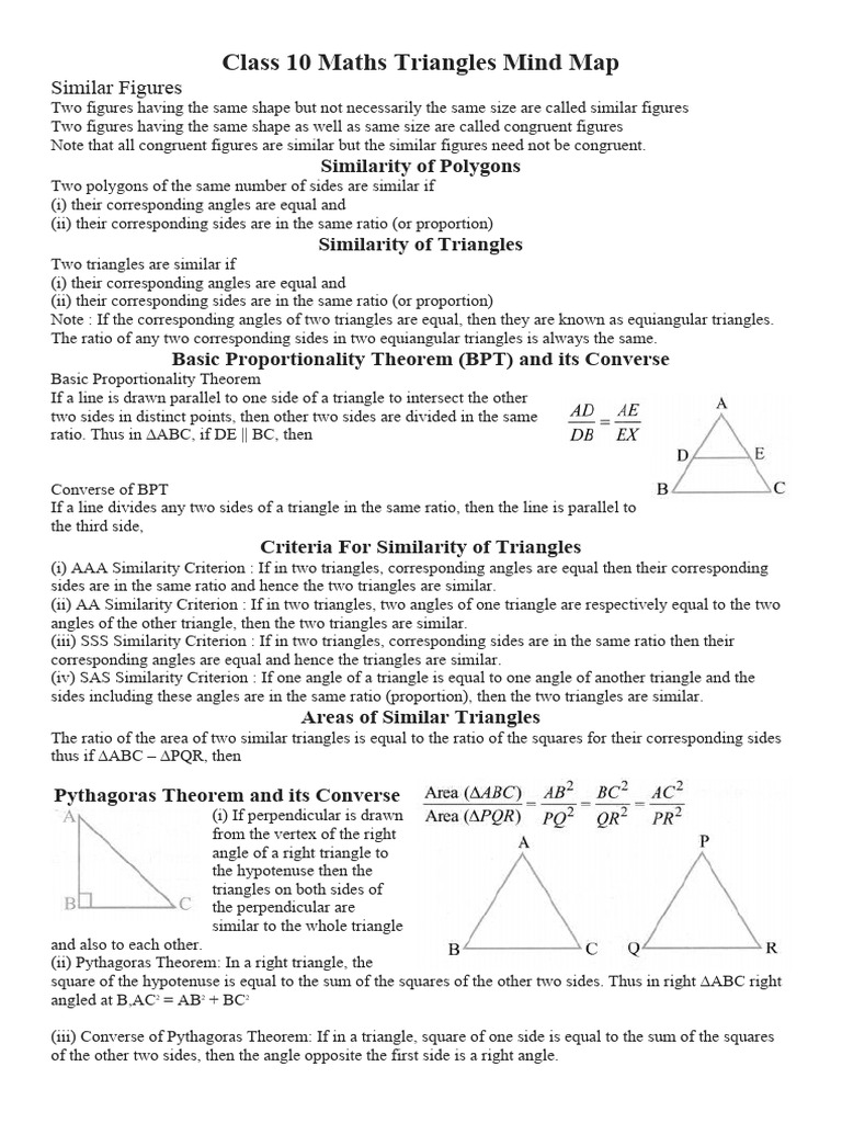 Class 10 Maths Triangles Mind Map | PDF | Triangle | Trigonometry
