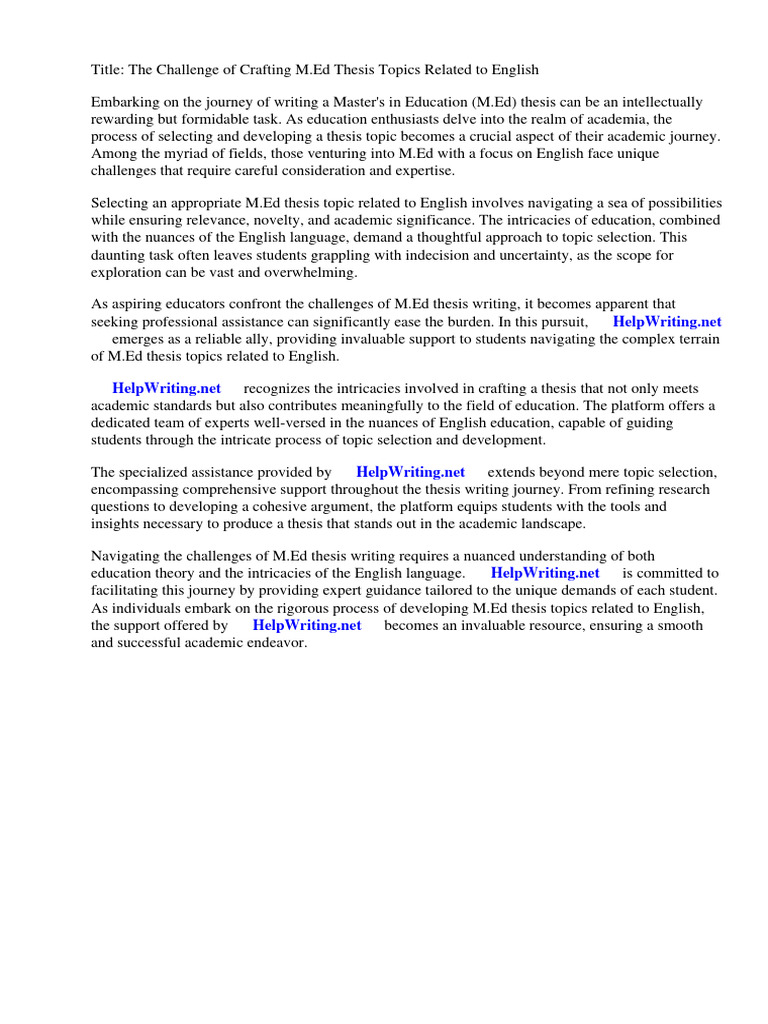 M.ed Thesis Topics Related To English | PDF | Thesis | Essays