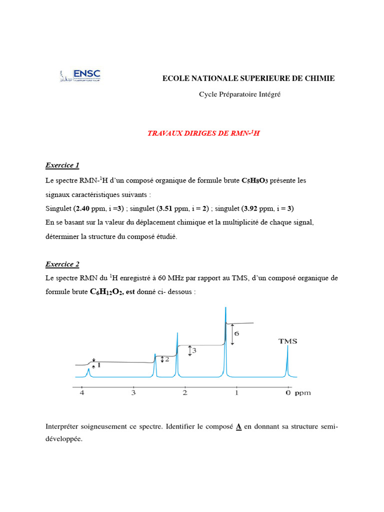 Exercices Corrigés de Spectroscopie RMN | PDF | Spectroscopie RMN ...