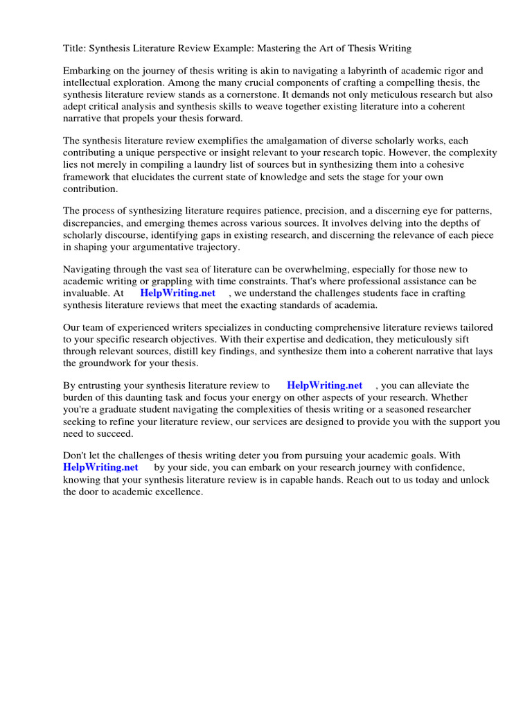 Synthesis Literature Review Example | PDF | Essays | Leadership