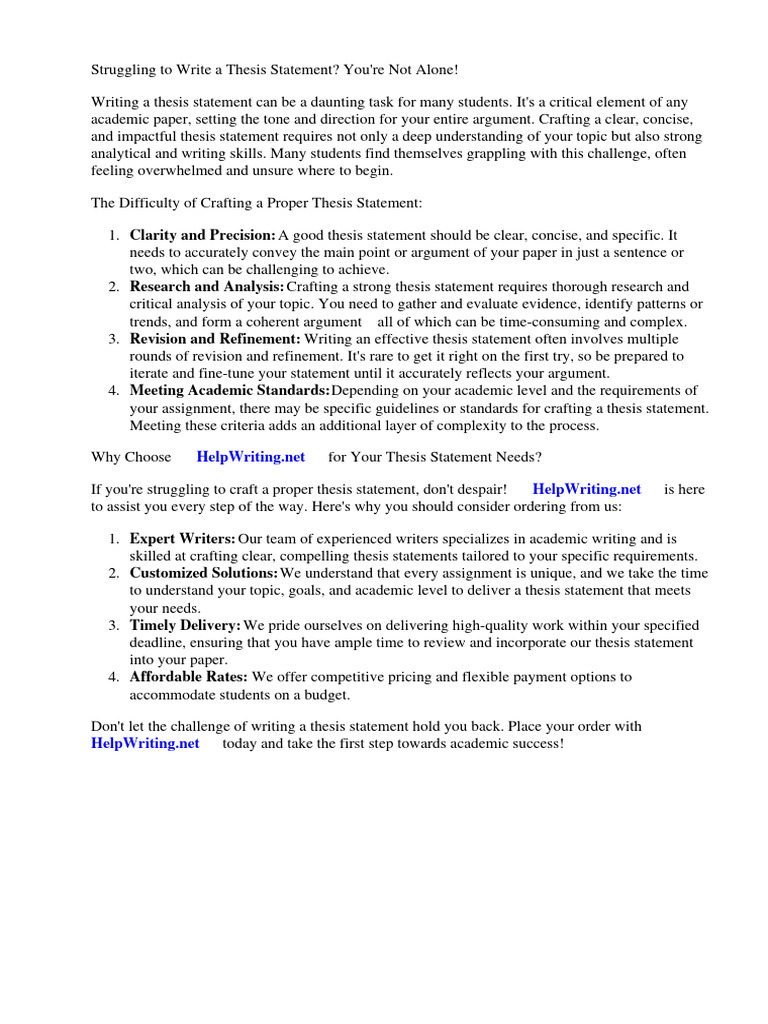 Example of A Proper Thesis Statement | PDF | Essays | Thesis